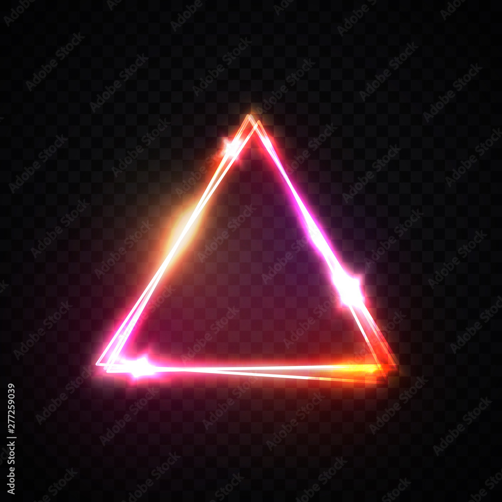 Triangle neon sign on transparent background. Glowing pink red yellow ...