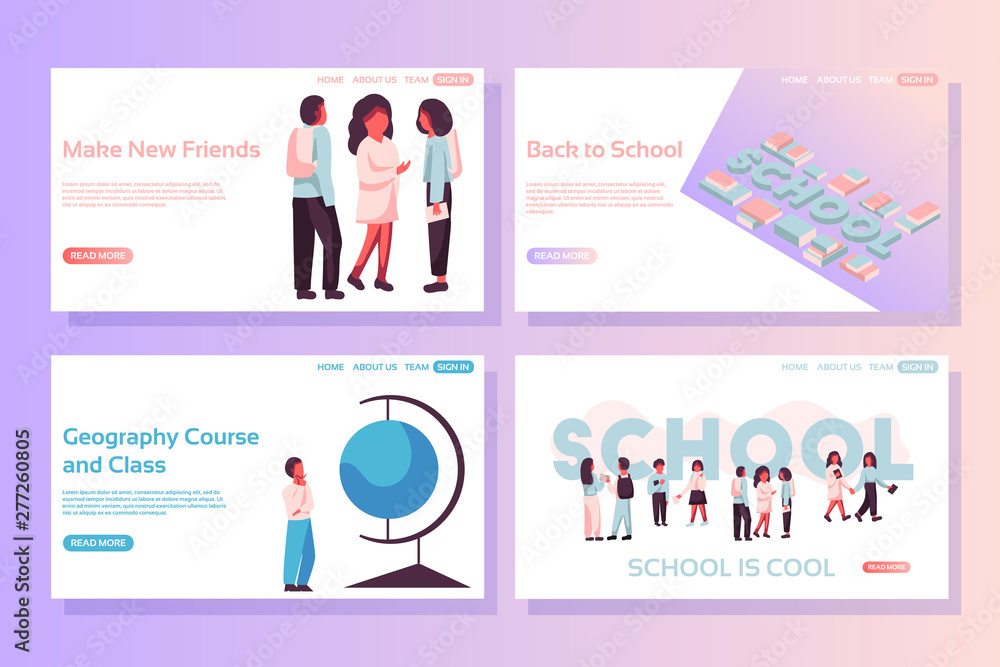 School web page concepts. Web page design templates set of children ...