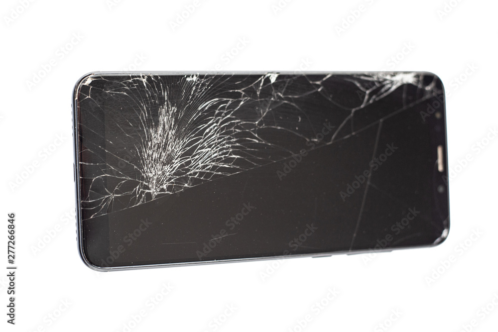 black phone with a broken sensor and screen, cracked touchscreen glass ...
