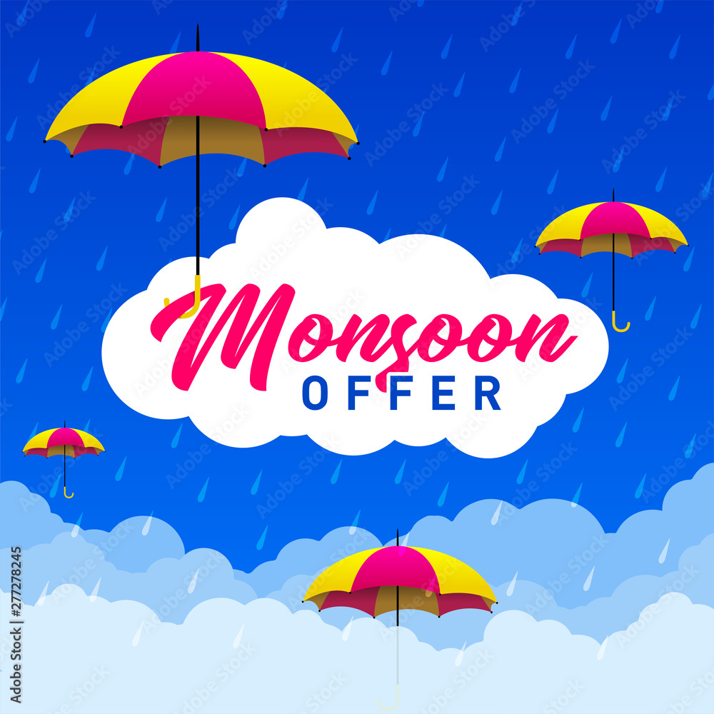 Monsoon Sale Offer Concept, Template, Banner, Logo Design, Icon, Poster ...