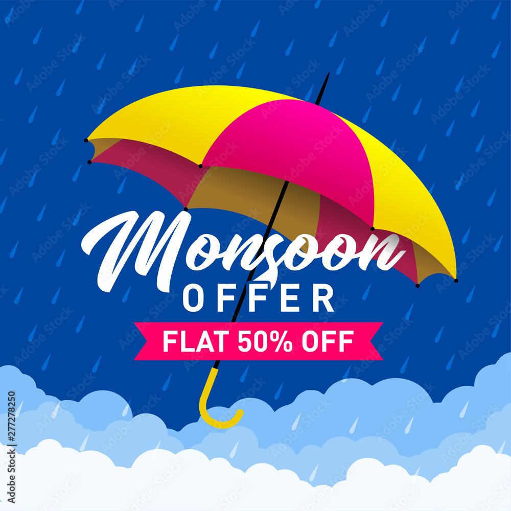 Monsoon Sale Offer Concept, Template, Banner, Logo Design, Icon, Poster ...