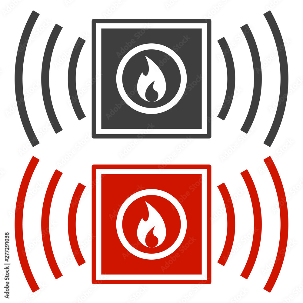 Fire fighting button icon. Black and red colors. Vector on white ...
