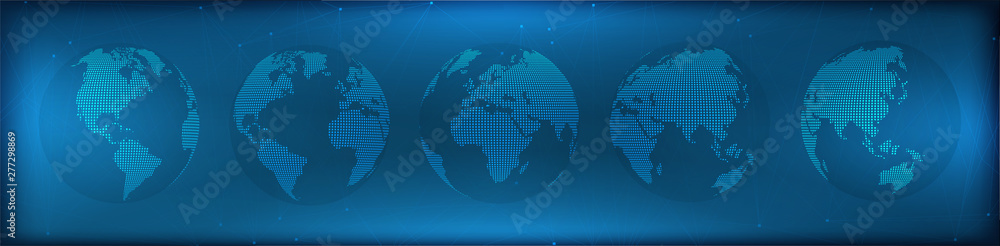 Futuristic set of transparent globes of Earth. Realistic world map in ...