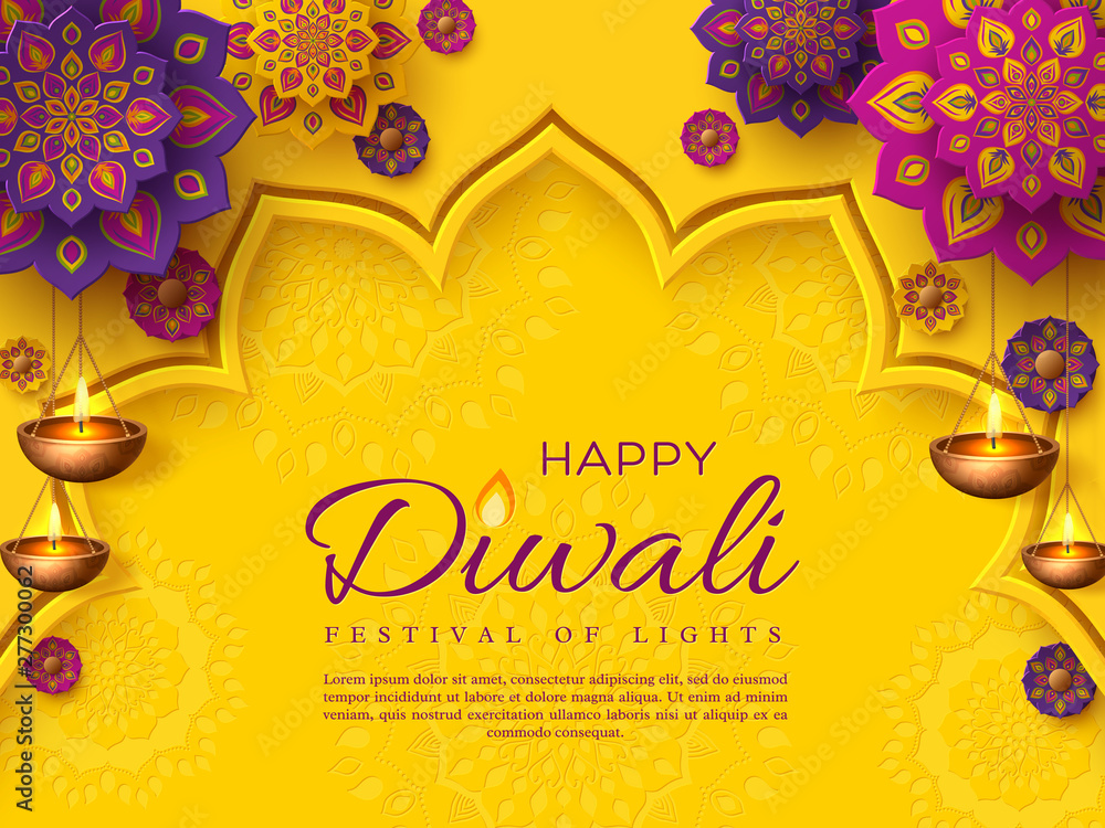 Poster Diwali festival holiday design with paper cut style of Indian ...