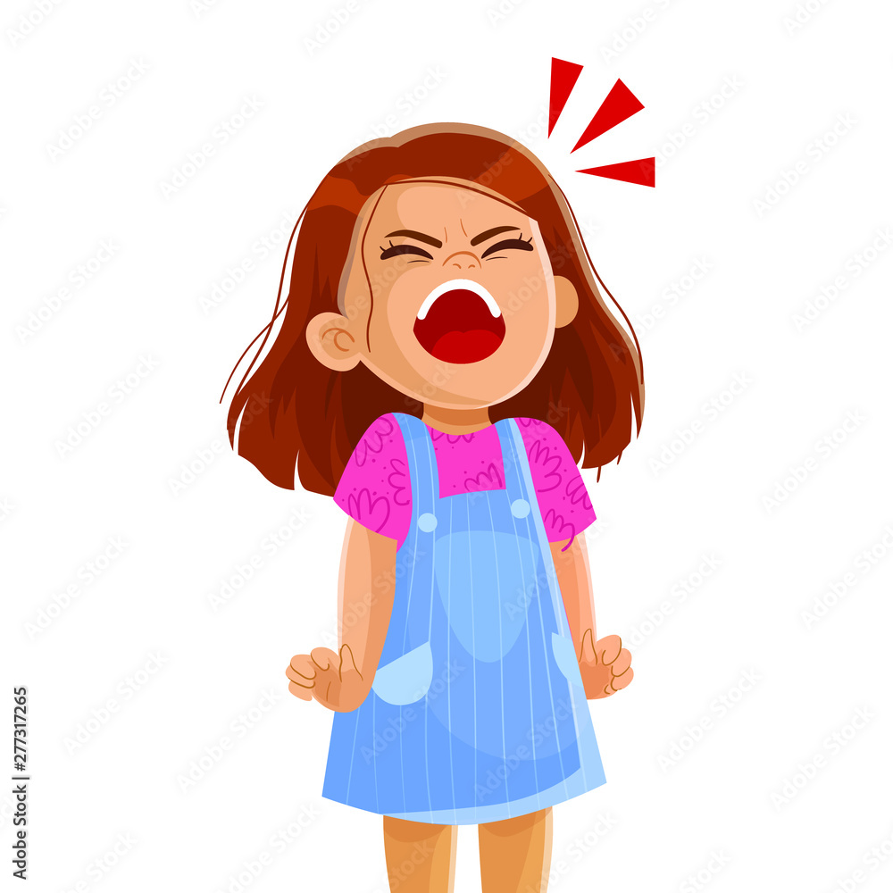 Vector illustration of a very angry girl screaming. aggressive children ...