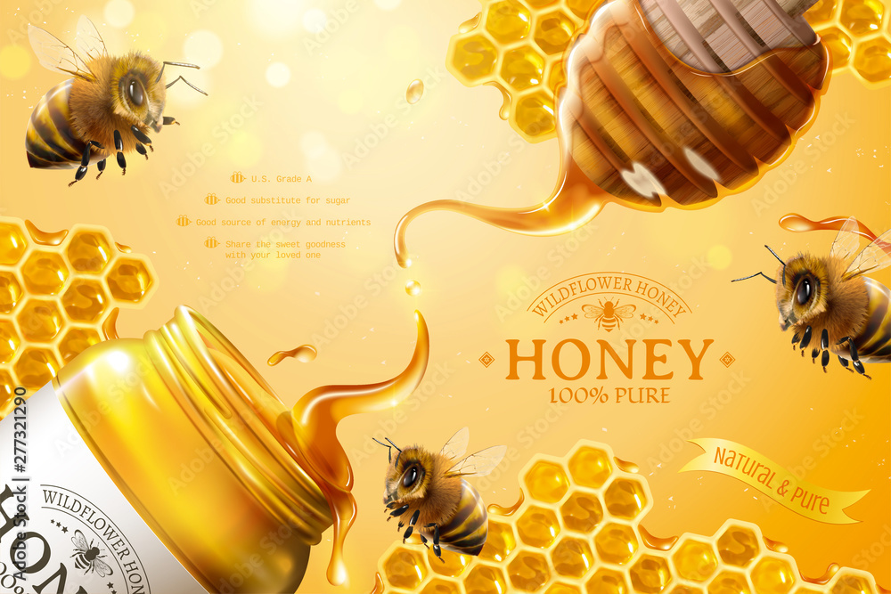Pure honey ads Stock Vector | Adobe Stock