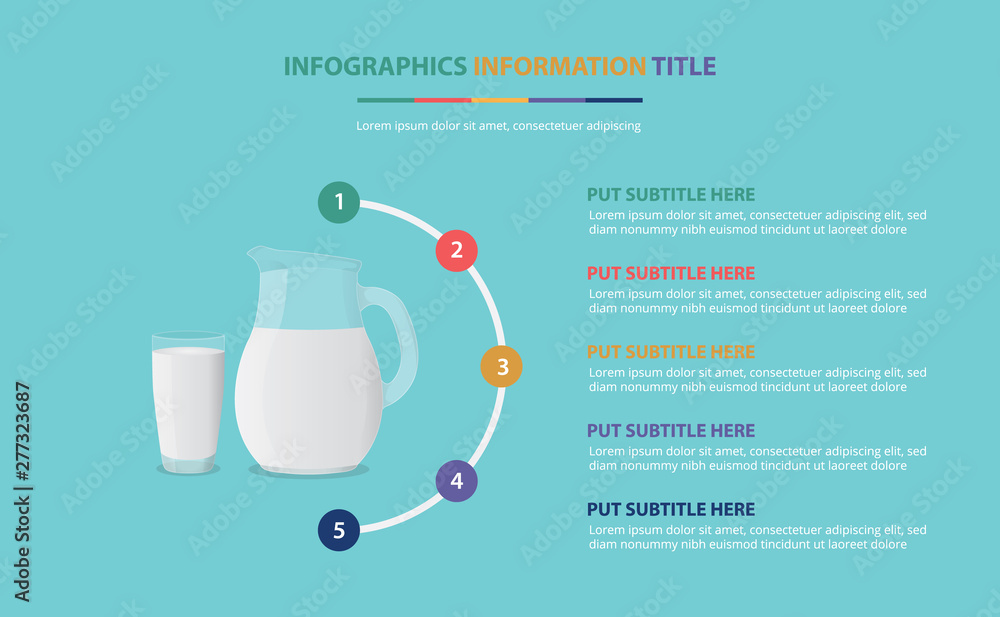 milk infographic template concept with five points list and various ...