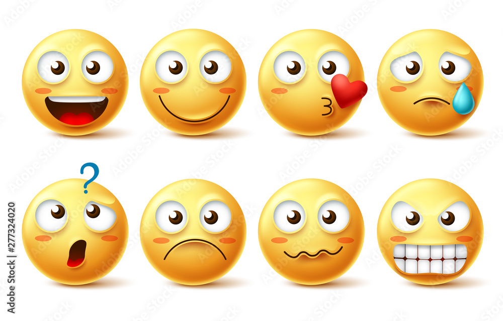 Smiley face vector character set. Smiley emoticons and emoji with ...