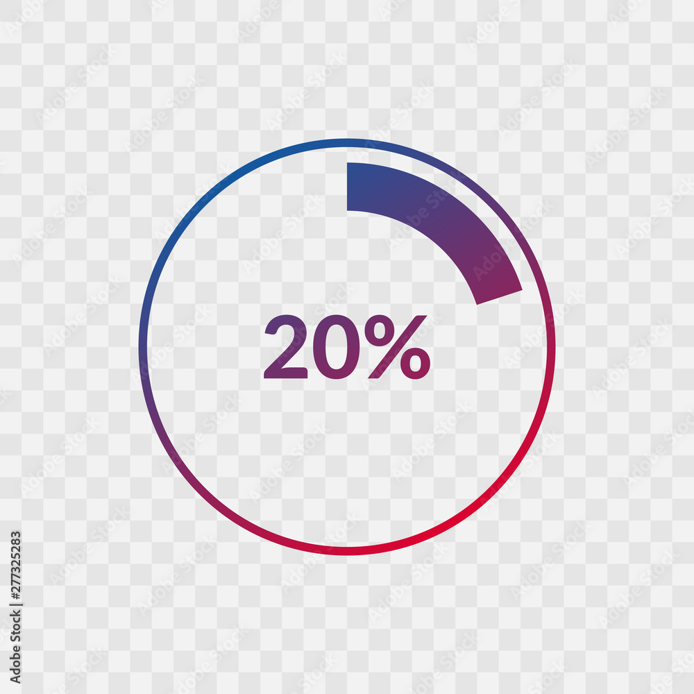 20 percent blue and red gradient pie chart sign. Percentage vector ...