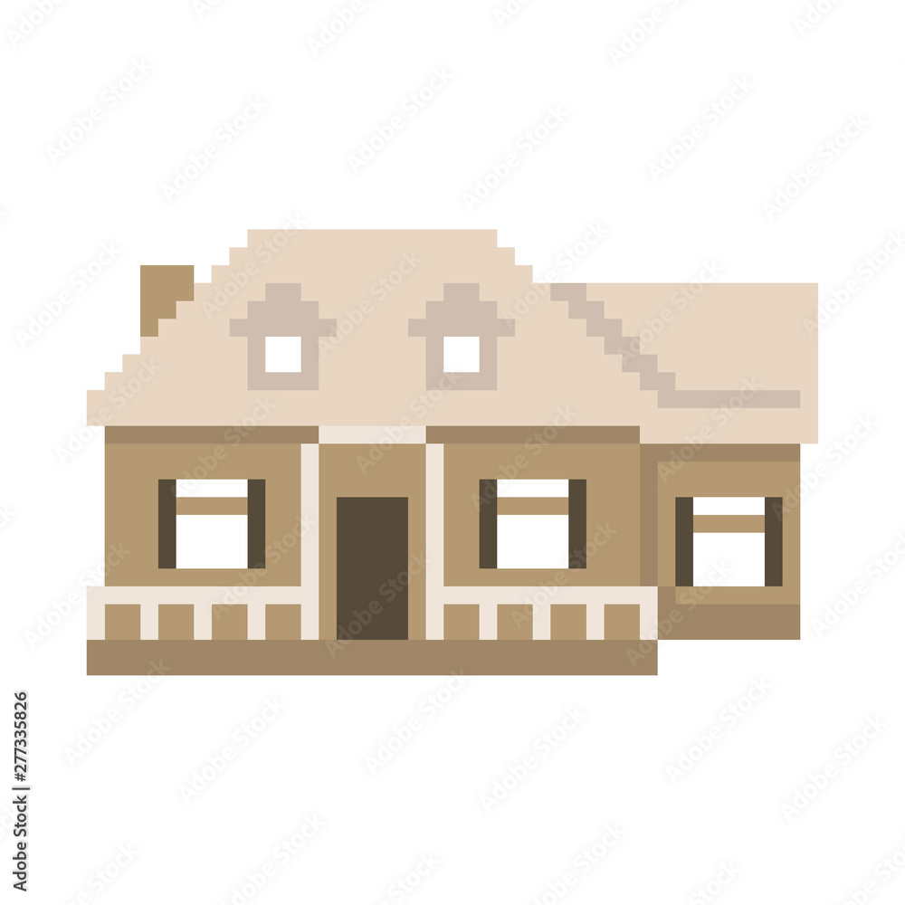 Pixel house isolated on white background. Graphics for games. 8 bit ...