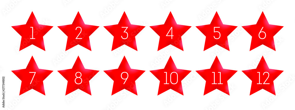 Red star bullet point numbers 1 to 12. Stock Vector | Adobe Stock