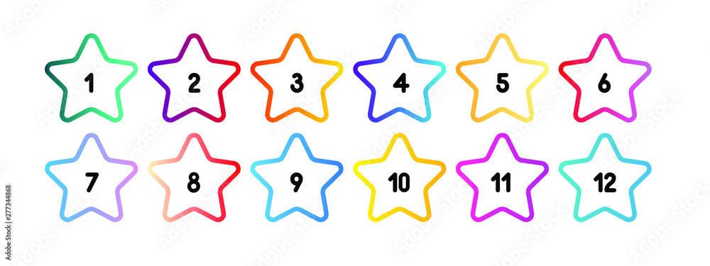 Outline bullet point star number 1 to 12. Web element with modern ...