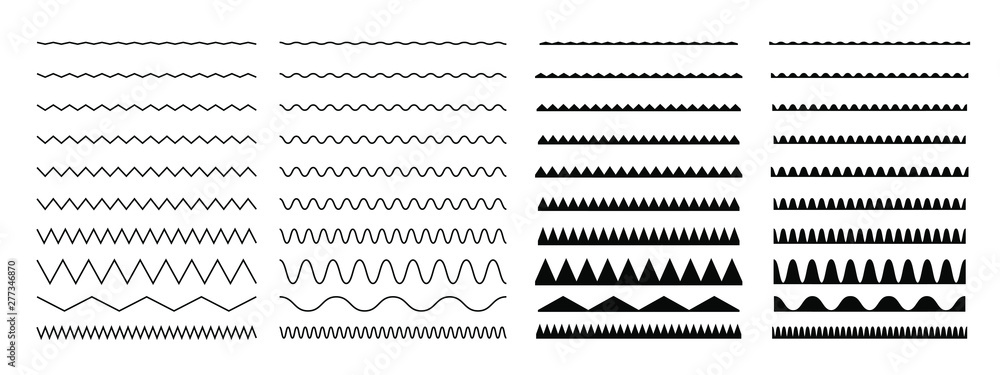 Big collection of seamless wavy lines. Graphic design elements. Outline ...