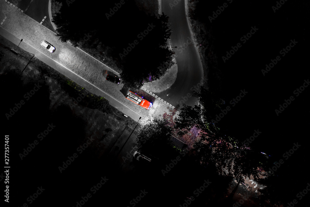 Aerial view of fire engine truck, a vehicle designed primarily for ...