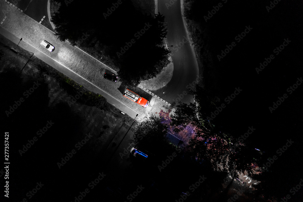 Aerial view of fire engine truck, a vehicle designed primarily for ...