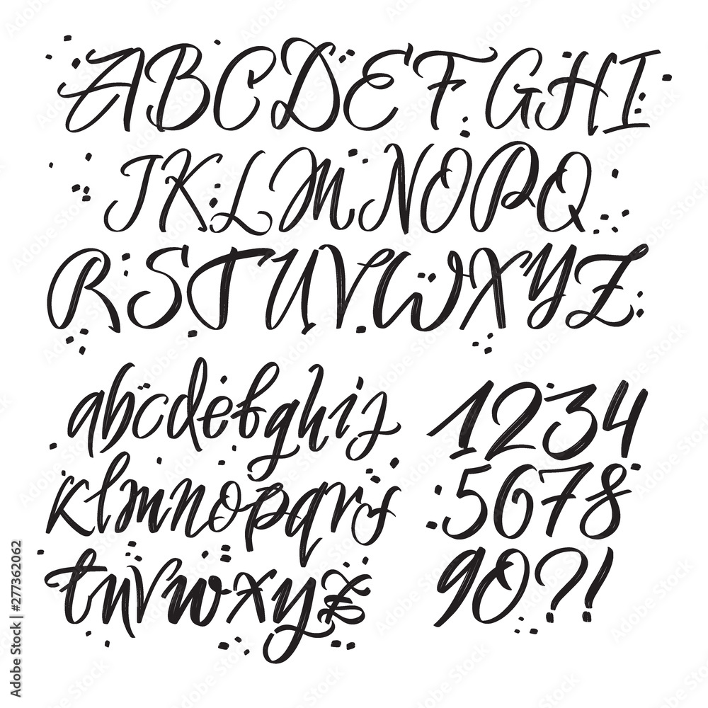 Hand drawn typeface. Painted vector characters: lowercase and uppercase ...