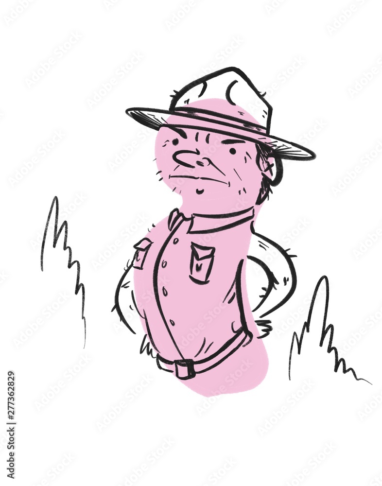 simple abstract cartoon line drawing of a park ranger - digital ...