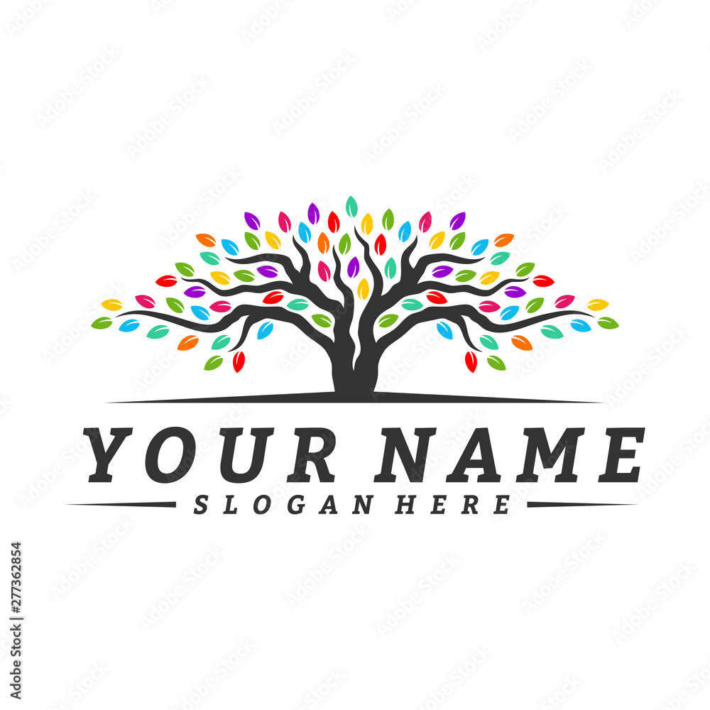 Colorful vibrant tree logo design concept vector. Root of Tree life ...