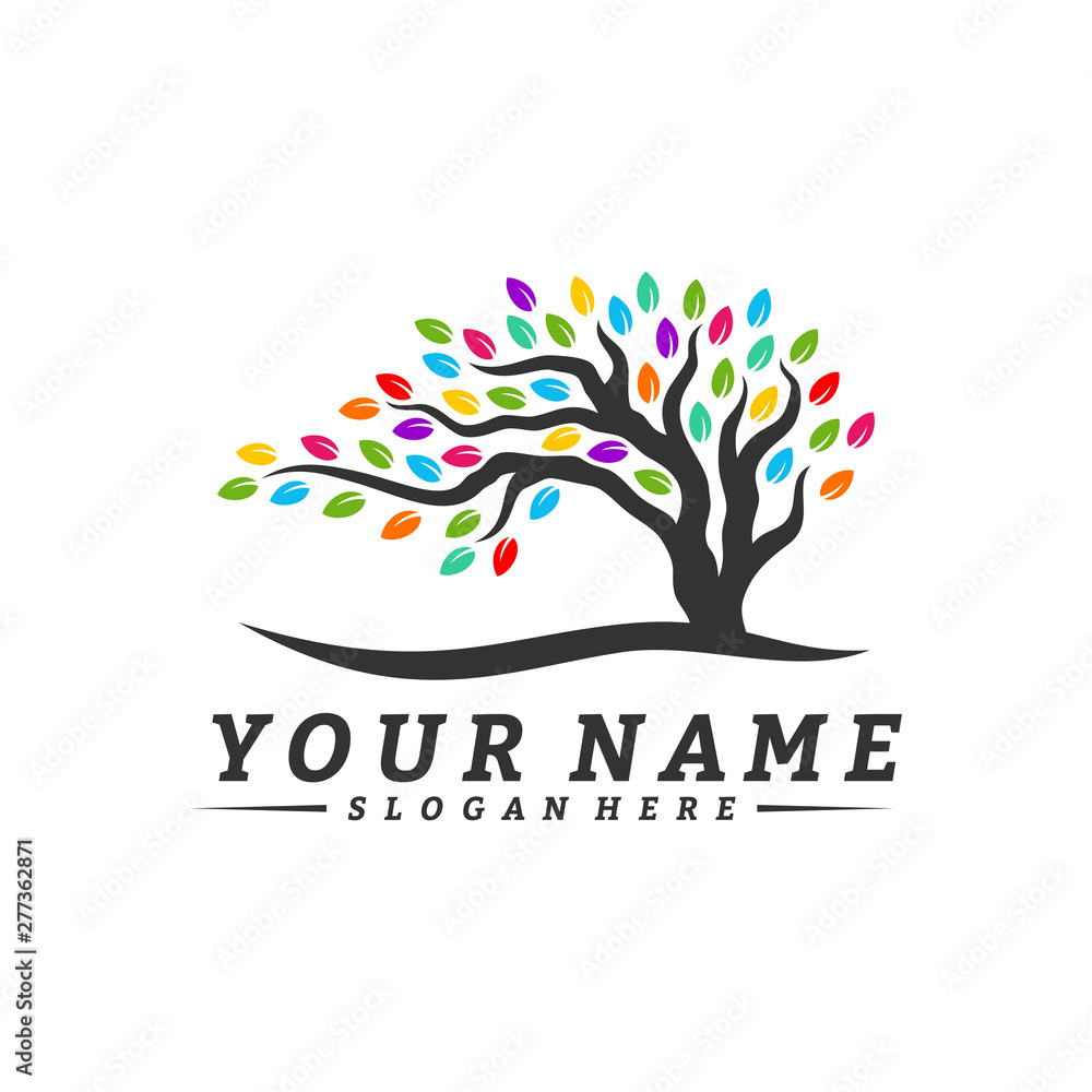 Colorful vibrant tree logo design concept vector. Root of Tree life ...
