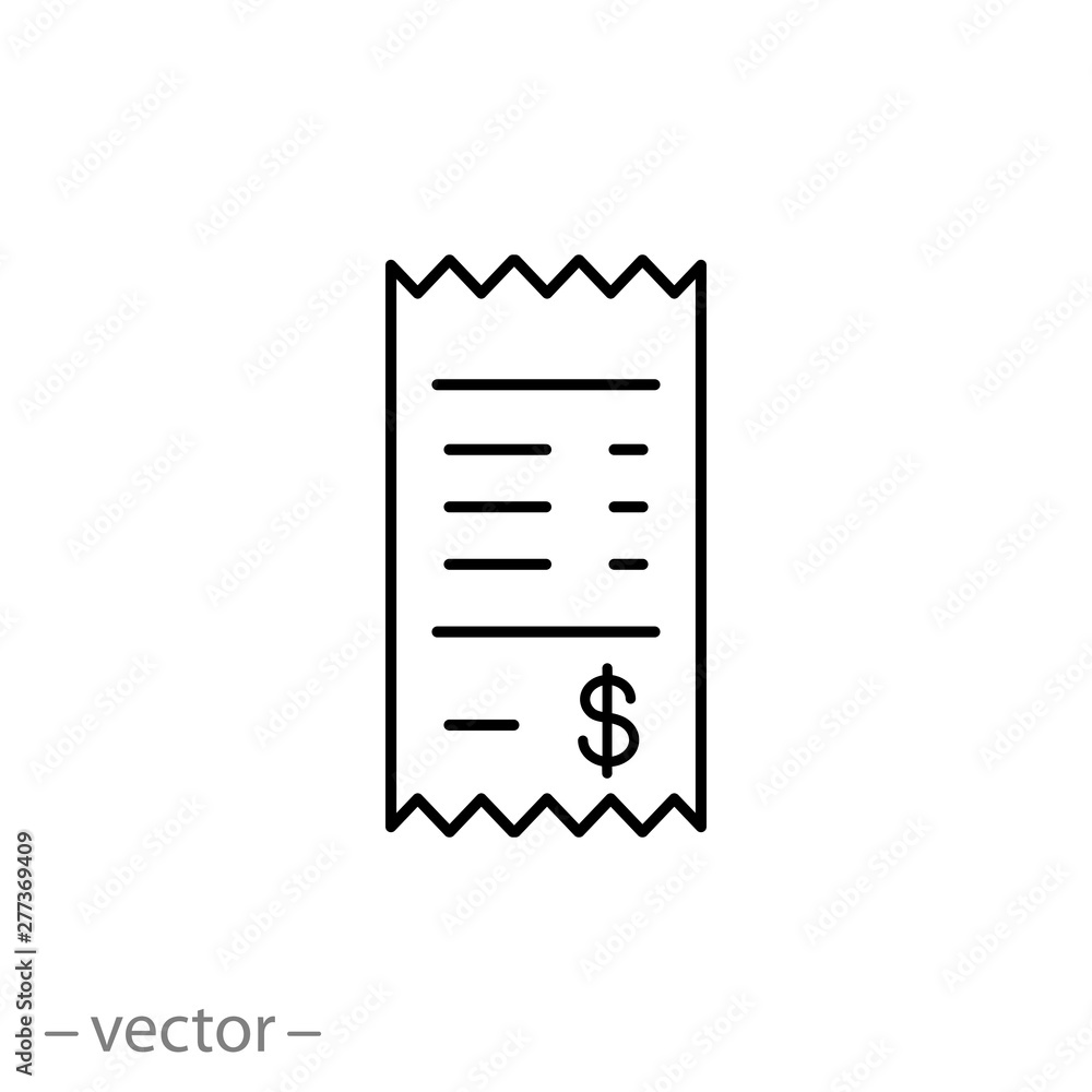 cashier receipt icon, receipt bill, thin line symbol for web and mobile ...