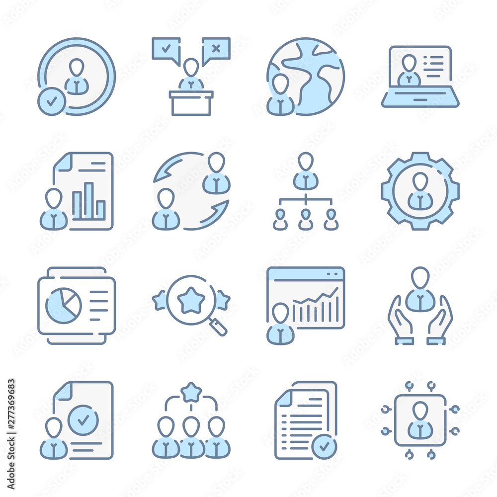 Training, Employment and Human Resource related blue line colored icons ...