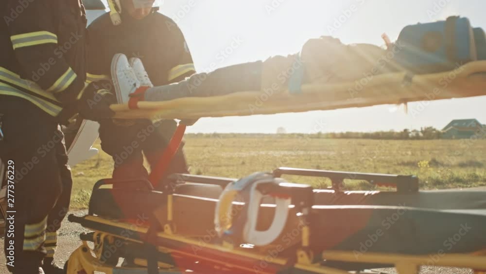 On the Car Crash Traffic Accident Scene: Paramedics and Firefighters ...