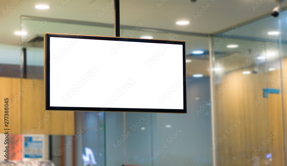 White screen TV mockup in the shopping mall. Stock Photo | Adobe Stock