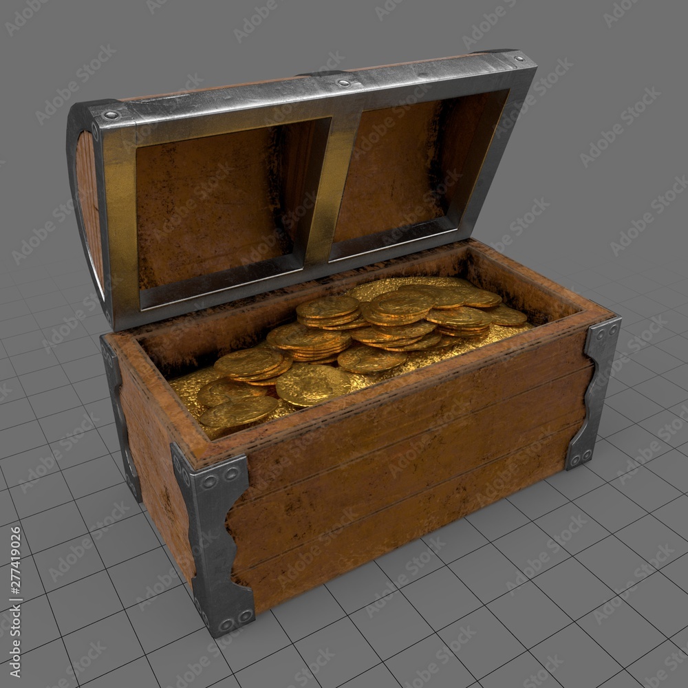 Treasure chest with gold coins Stock 3D asset | Adobe Stock