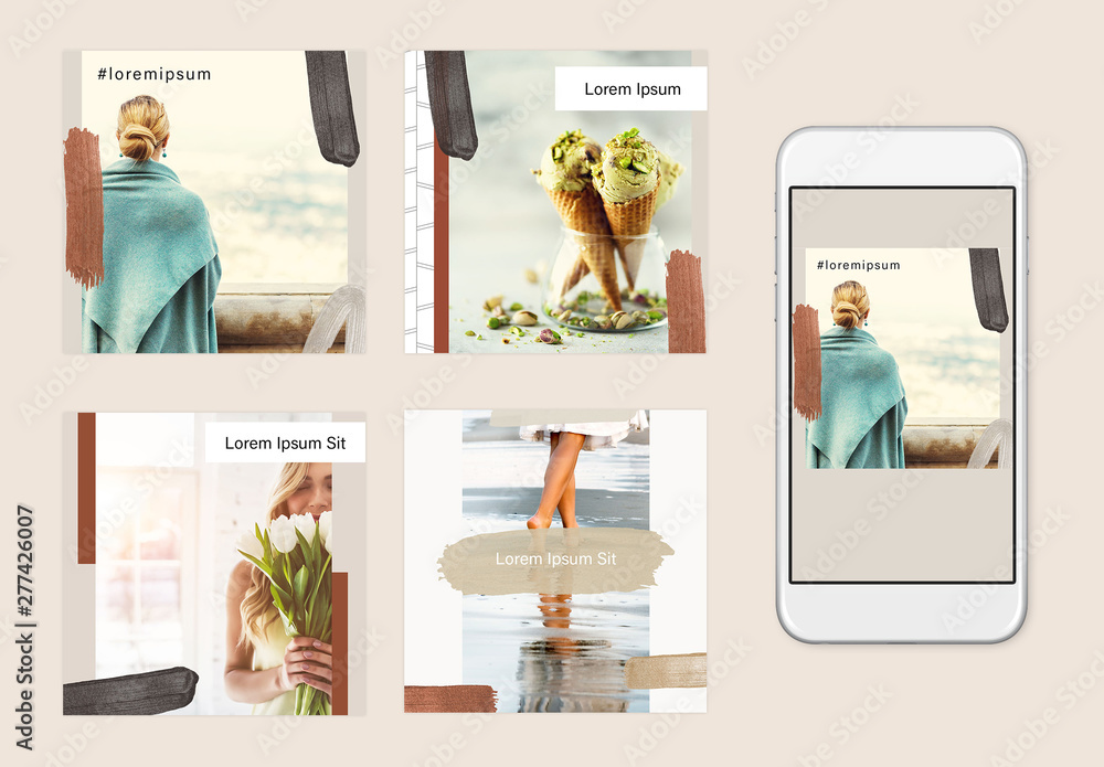 Social Media Post Layouts with Paint Strokes Stock Template | Adobe Stock