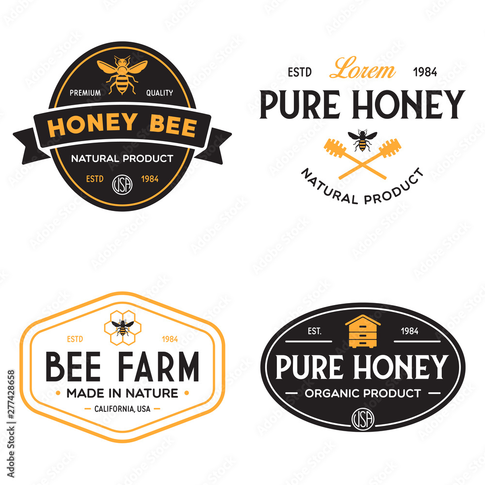 Vector honey vintage logo and icons for honey products, apiary and ...