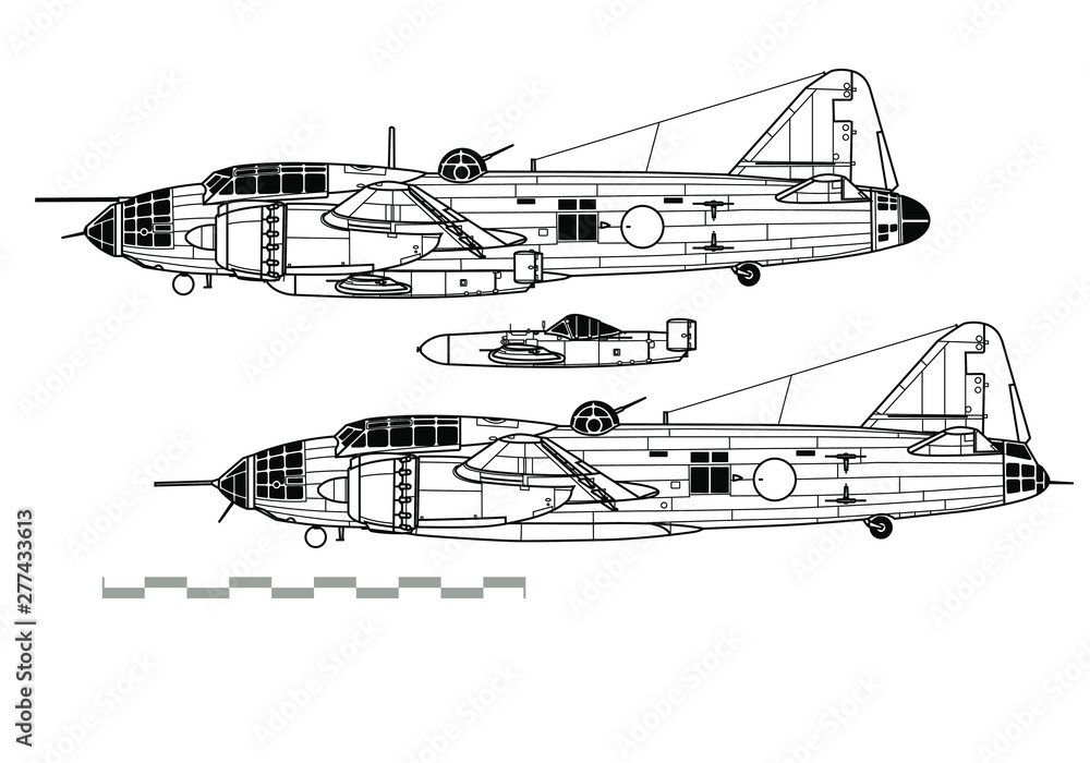 Mitsubishi G4M. Outline vector drawing Stock Vector | Adobe Stock
