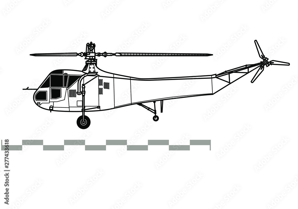 Sikorsky R-4 Hoverfly. Outline vector drawing Stock Vector | Adobe Stock