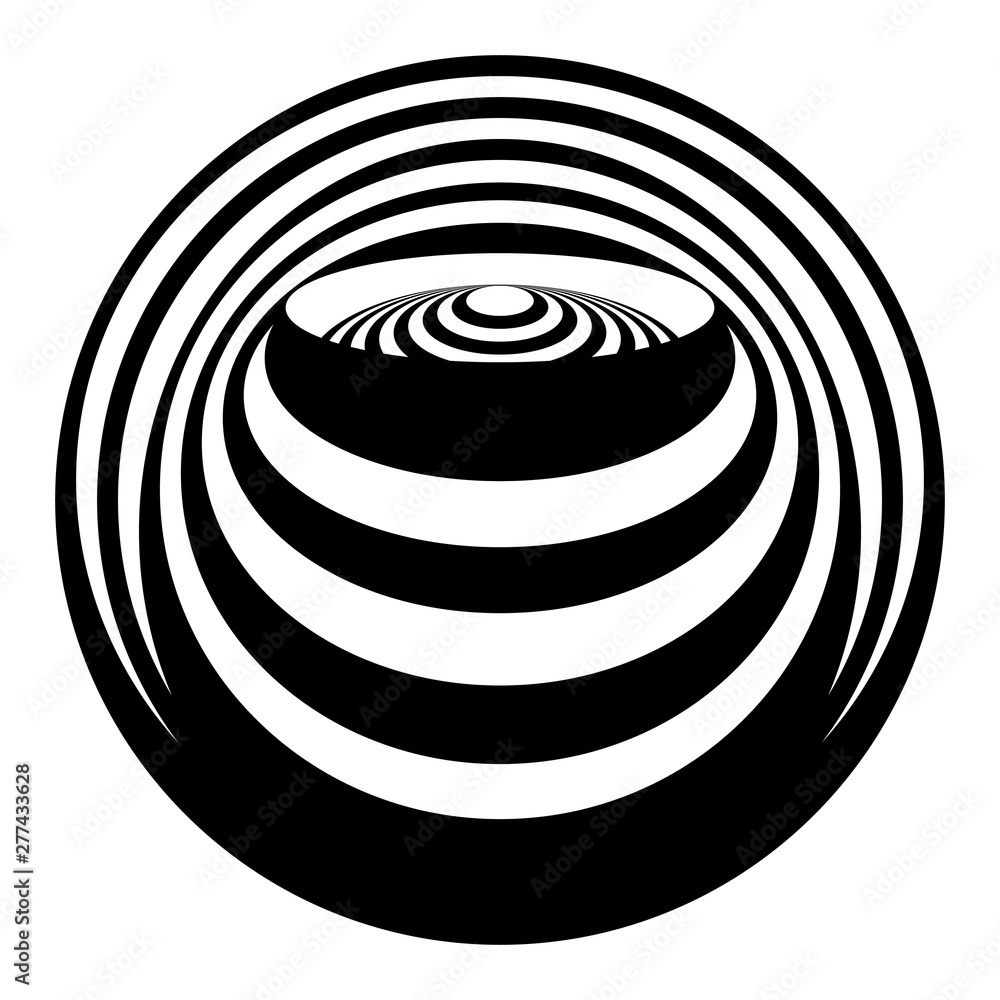 Abstract black and white striped round object. Geometric pattern with ...