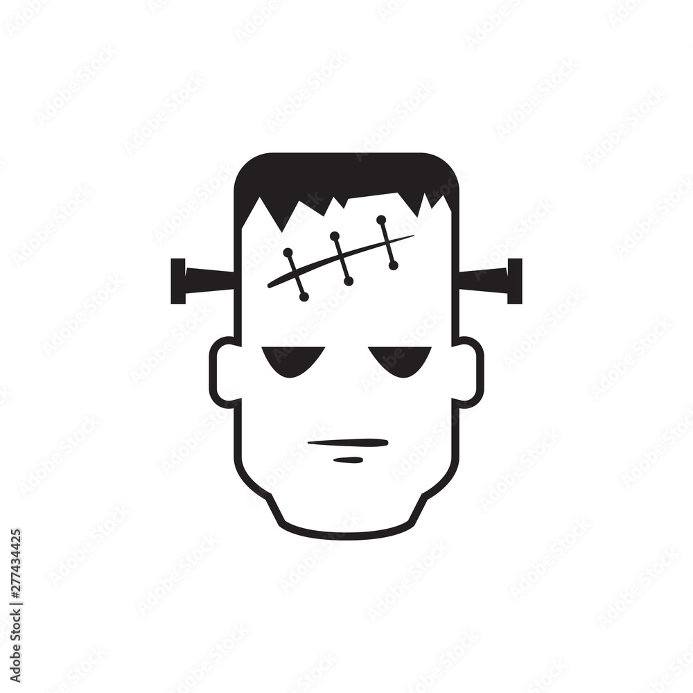 Frankenstein head icon in black and white. Vector illustration. Stock ...