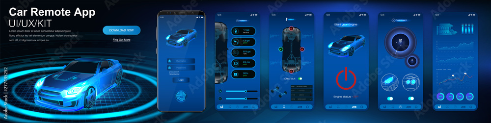 Remote car control app. Smart car security system UI,UX,KIT. Remote ...