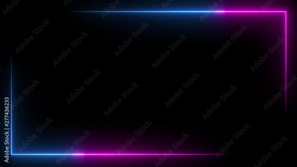 Blue and pink neon beams light frame light up. Fluorescent lamp frame ...