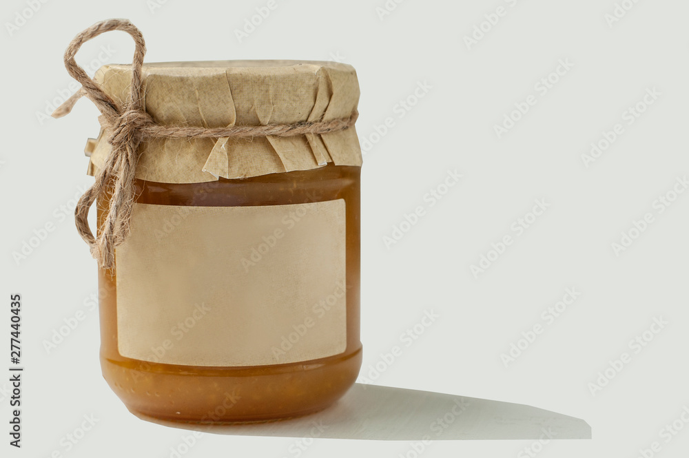 Jar of jam with blank label isolated Stock Photo | Adobe Stock