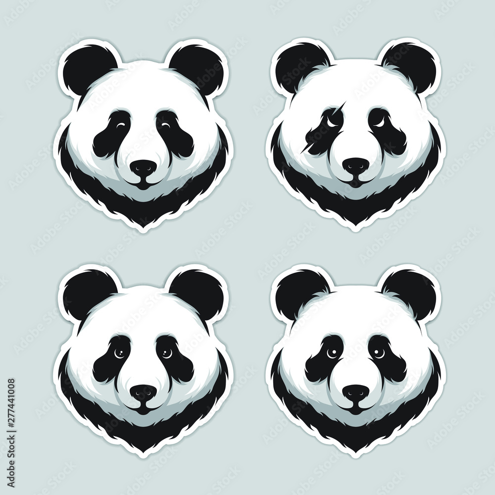 Vector illustration of panda. Panda Head Mascot Icons Vector Set ...