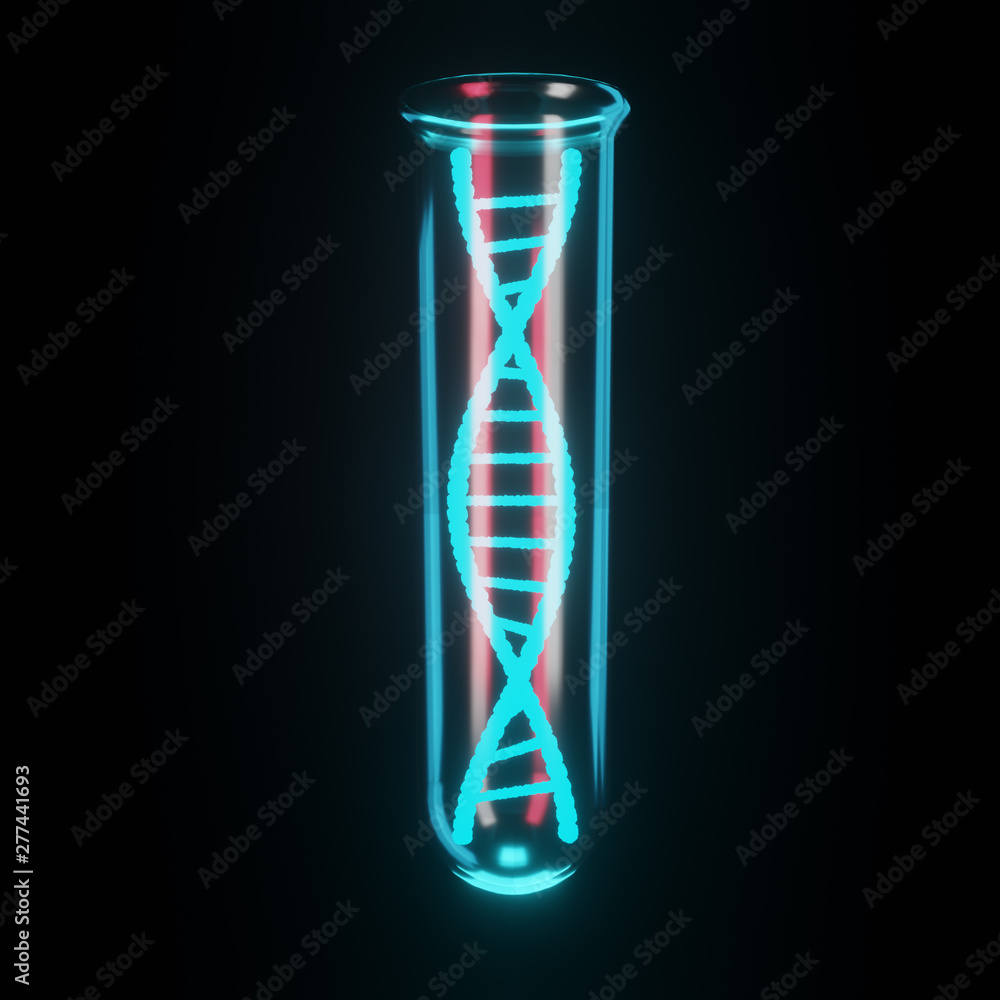 DNA structure in test tube. 3D dna molecules illustration. Science and ...