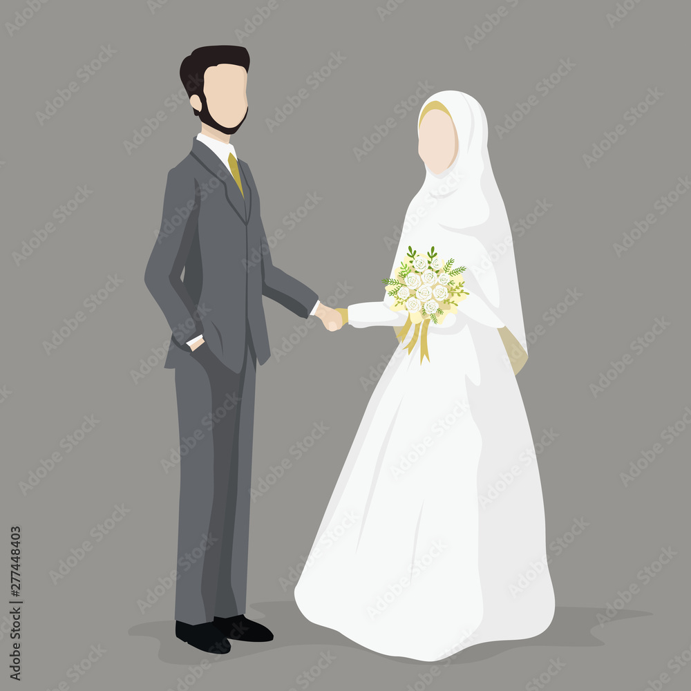 Bride and groom, muslim couple character design wedding illustration ...