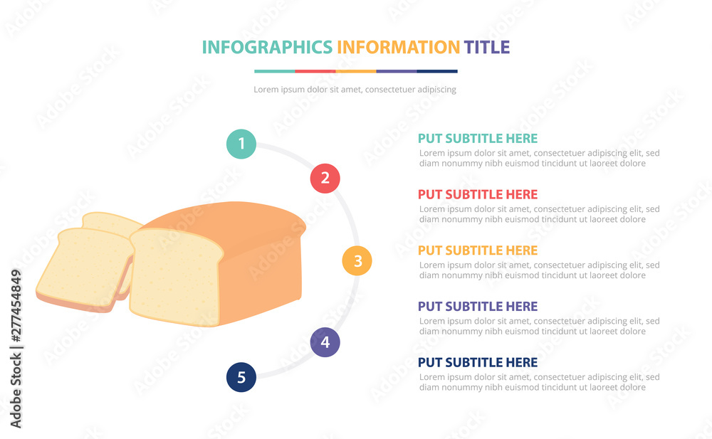 bread slice loaf infographic template concept with five points list and ...