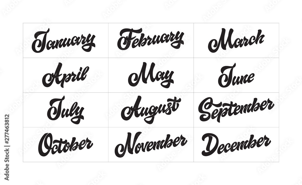 Hand lettering names of the months to design a calendar, diary, logo or ...