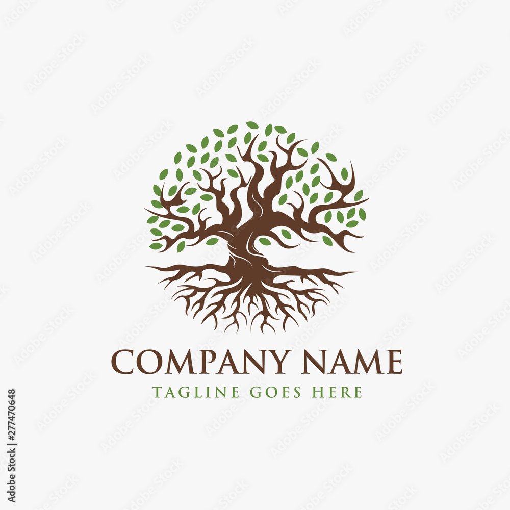 Vintage tree of life Logo, old oak tree logo, old big tree with the ...