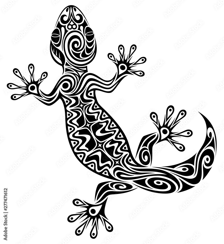 Vector illustration of a black and white abstract patterned gecko ...