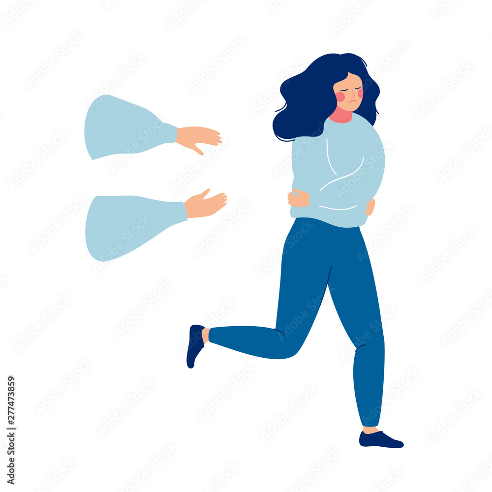 Vecteur Stock Upset and depressed young woman runs away from human ...