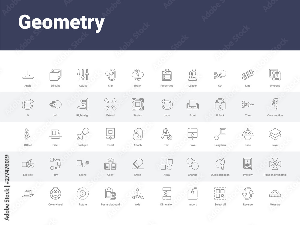 50 geometry set icons such as measure, reverse, select all, import ...