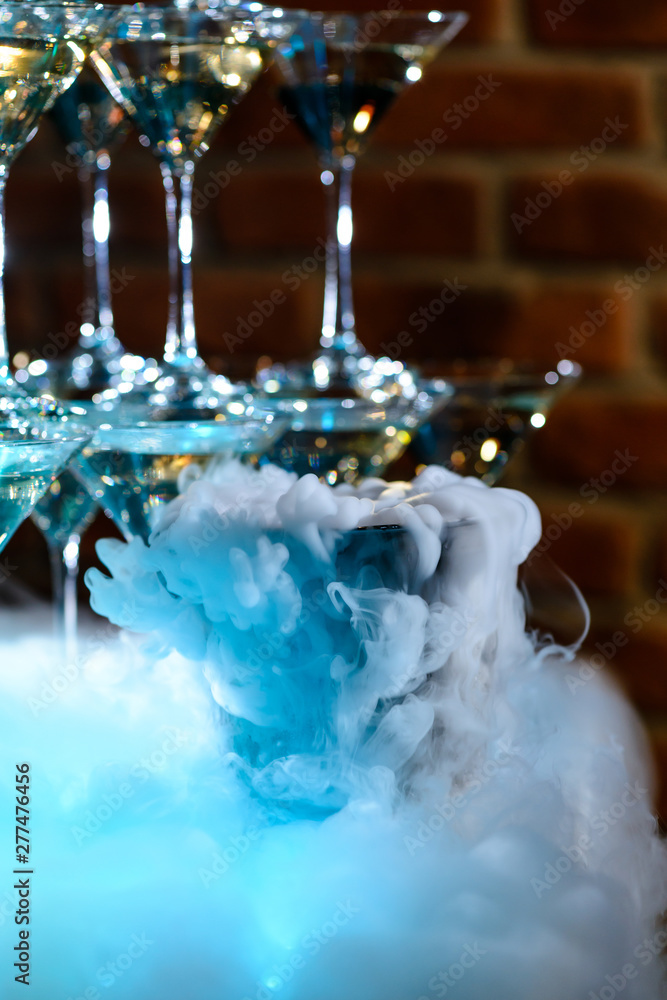 Smoking Champagne Glasses Beautiful Decoration. pyramid of champagne ...
