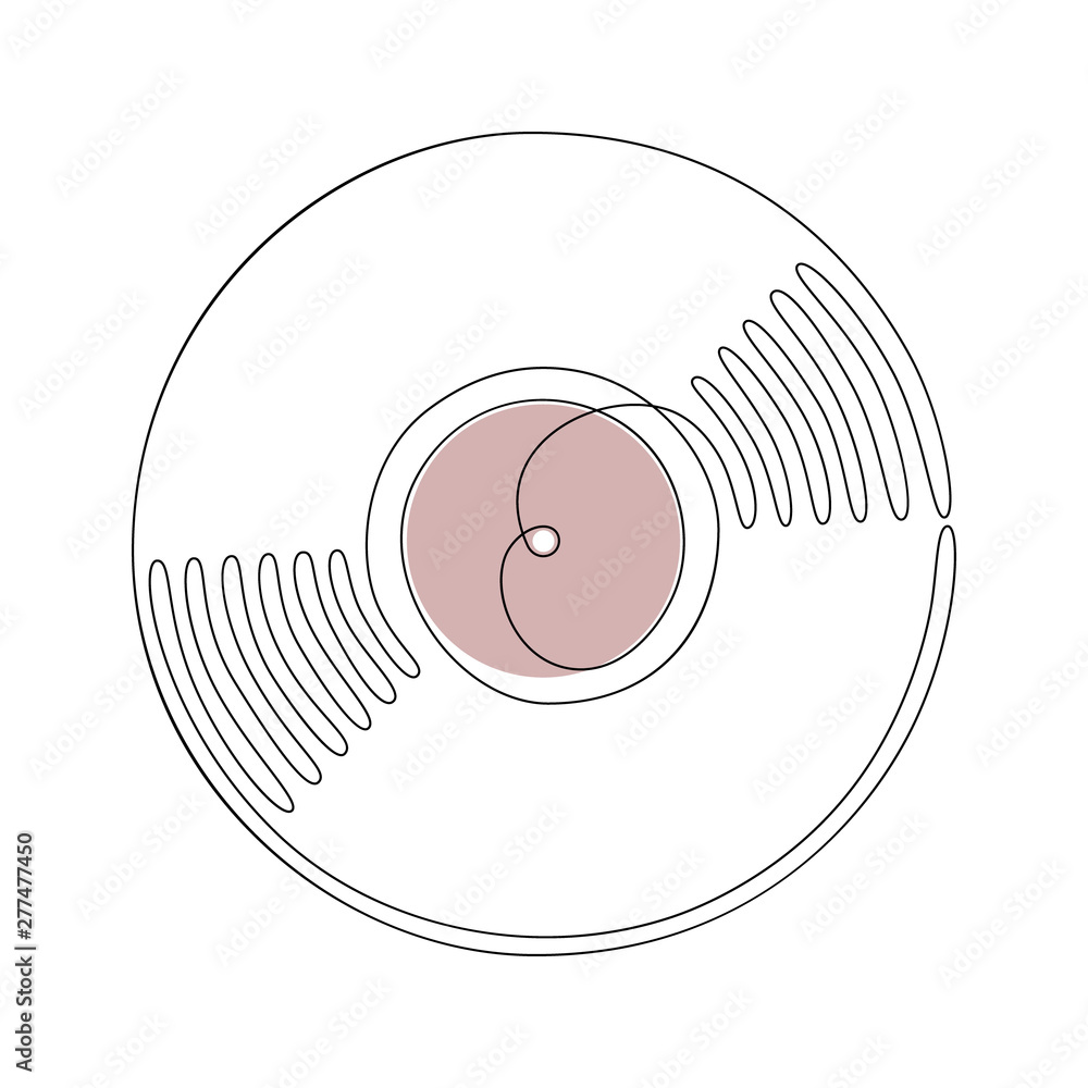 Vinyl LP record in one line art drawing style. Vector illustration ...