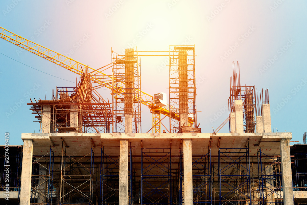 Construction site with steel scaffolding,shallow depth of field ...