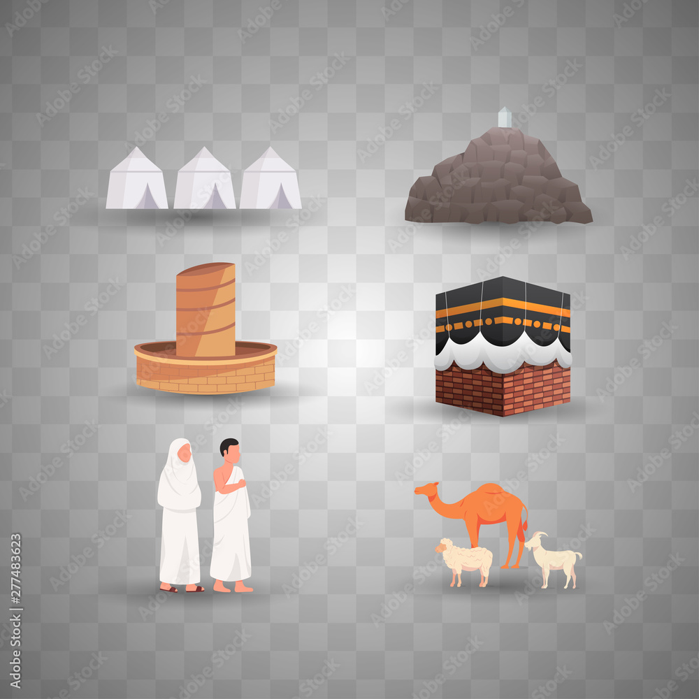 Hajj Illustration Set, Icon Infographic of Pilgrimage Illustration ...